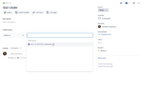 epic summary shows when linking story to epic