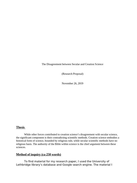 Research Propsal Creationism Pdf Science Creationism