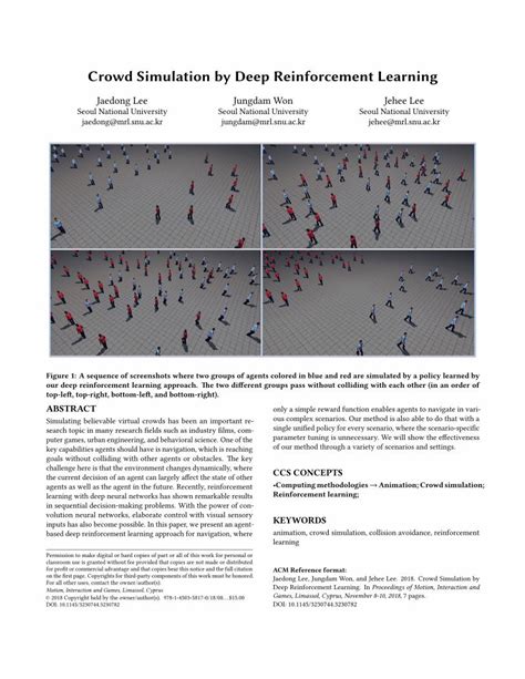 Pdf Crowd Simulation By Deep Reinforcement Learningmrlsnuackrresearchprojectcrowdrl