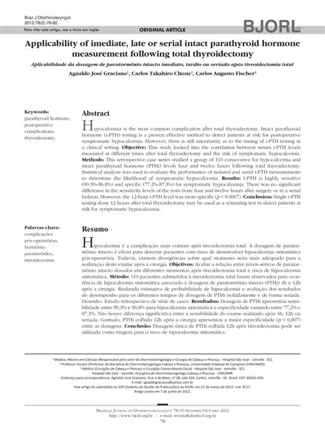 Pdf Applicability Of Imediate Late Or Serial Intact Parathyroid Hormone Measurement Following