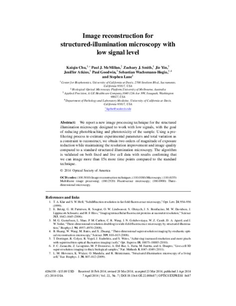 Pdf Image Reconstruction For Structured Illumination Microscopy With Low Signal Level