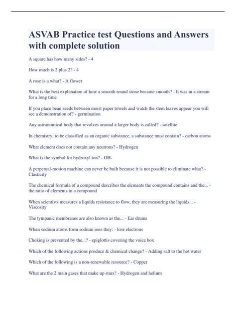 Asvab Practice Test Questions And Answers With Complete Solution Asvab Stuvia Us