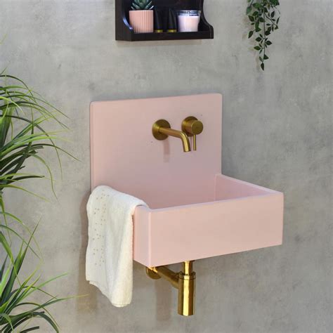 Pink Floating Concrete Sink Modern Mia Wall Hung Basin Shipped From