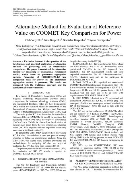 Pdf Alternative Method For Evaluation Of Reference Value On Coomet