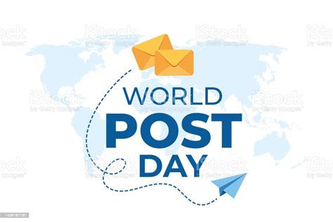 배경에 봉투와 세계지도가있는 세계 포스트 데이 디자인 템플릿 인사말 카드 배너 또는 인쇄를위한 간단한 디자인 벡터 일러스트레이션 0명에 대한 스톡 벡터 아트 및 기타 이미지