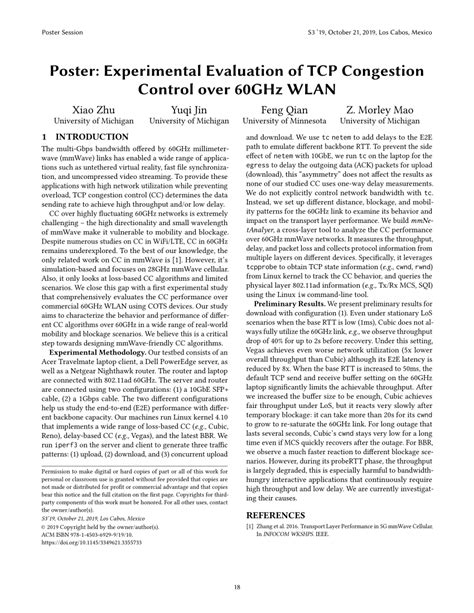 Pdf Poster Experimental Evaluation Of Tcp Congestion Control Over 60ghz Wlan
