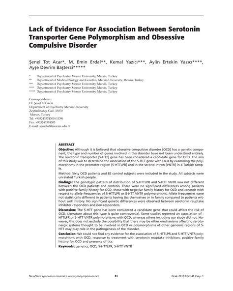 Pdf Lack Of Evidence For Association Between Serotonin Transporter Gene Polymorphism And