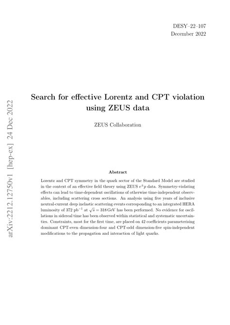 Pdf Search For Effective Lorentz And Cpt Violation Using Zeus Data