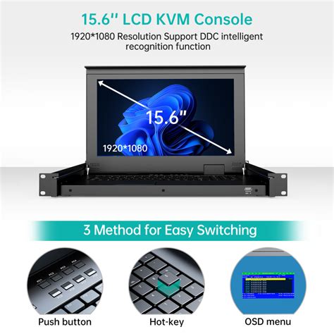 Mt Viki Vga Lcd Kvm Console 8 Port 15 6 Inch Monitor