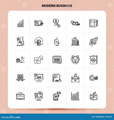 Outline 25 Modern Business Icon Set Vector Line Style Design Black