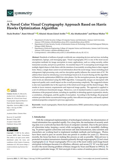 Pdf A Novel Color Visual Cryptography Approach Based On Harris Hawks