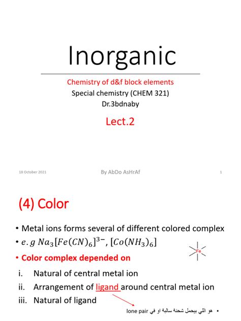 Chemistry Of Dandf Block Elements Lec2 Pdf Coordination Complex