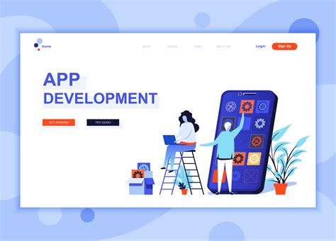 Modern Flat Web Page Design Template Concept Of App Development Decorated People Character For