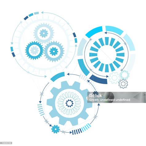 밝은 파란색 배경에 미래를 추상화 합니다 벡터 일러스트 레이 션 기어 휠 육각형 및 회로 보드 첨단 디지털 기술 및 엔지니어링 기어 기계 부분에 대한 스톡 벡터 아트 및