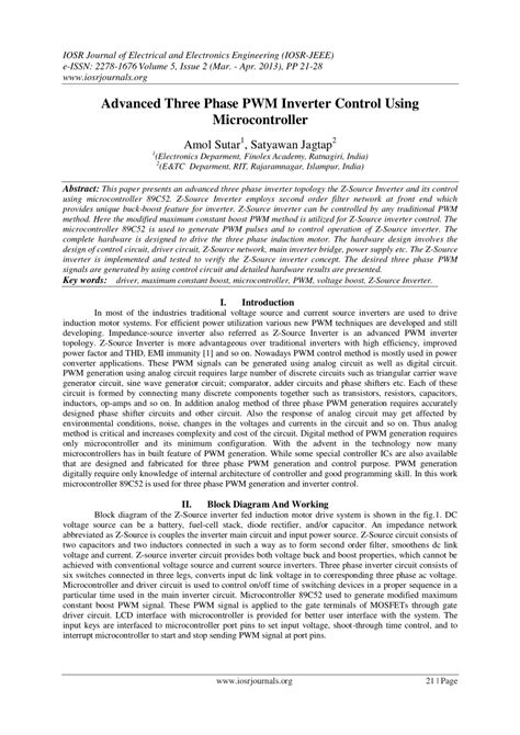 PDF Advanced Three Phase PWM Inverter Control Using Microcontroller