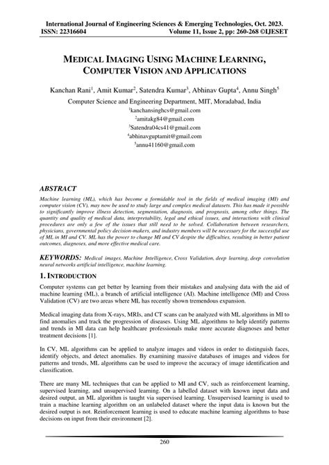 PDF MEDICAL IMAGING USING MACHINE LEARNING COMPUTER VISION AND APPLICATIONS