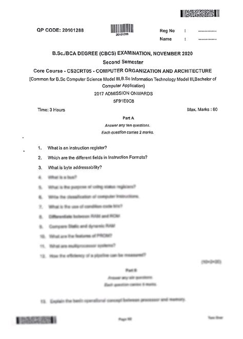 Solution Computer Organization Architecture Mgu Computer Science Examination Questions Previous