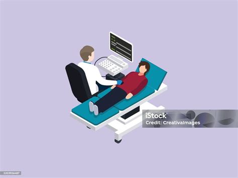 현대 의료 클리닉에서 초음파 검사를 수행하는 의사 의료 진단 3d 평면 벡터 일러스트 3차원 초음파에 대한 스톡 벡터 아트 및 기타 이미지 3차원 초음파 3차원 형태