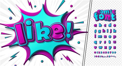 만화와 팝 아트 스타일의 3d 만화 알파벳 다채로운 문자 줄무늬 패턴과 하프톤 효과와 숫자 장식 만화 책 페이지 어린이 그림 포스터 배너에 대 한 재미 있는 글꼴 3차원