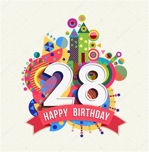 Gelukkige Verjaardag 28 Jaar Wenskaart Poster Kleur — Stockvector