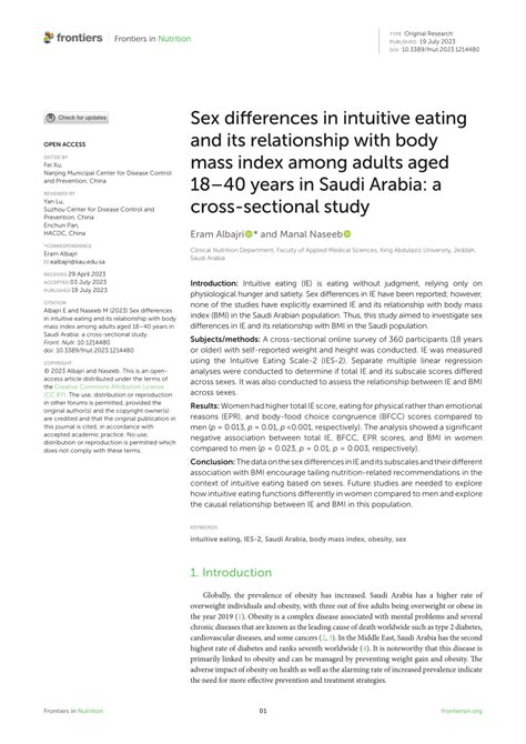 Pdf Sex Differences In Intuitive Eating And Its Relationship With Body Mass Index Among Adults