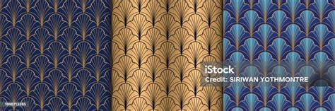 완벽 한 패턴 아르 데코 모양과 파란색과 금색 럭셔리 반복 배경 벡터 일러스트 레이 션 0명에 대한 스톡 벡터 아트 및 기타 이미지 Istock