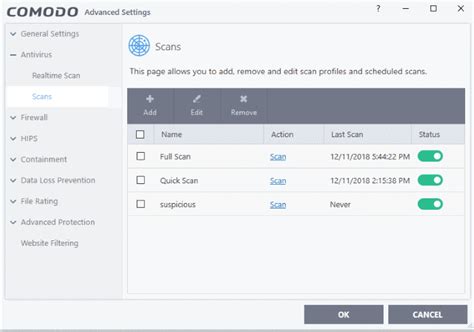 scan profiles scan for virus antivirus protection comodo client security