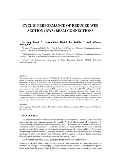 Pdf Cyclic Performance Of Reduced Web Section Rws Beam Connections