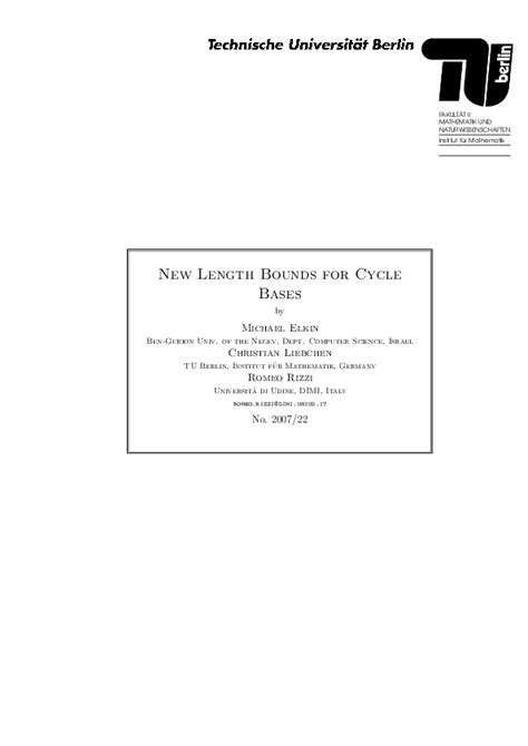 Pdf New Length Bounds For Cycle Bases Romeo Rizzi