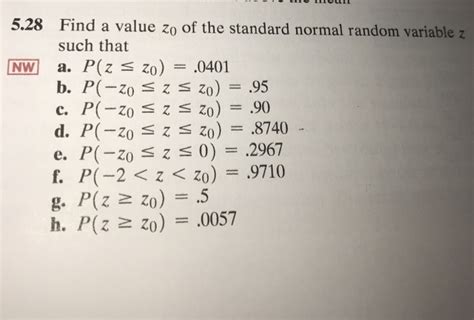 solved 5 28 find a value zo of the standard normal random