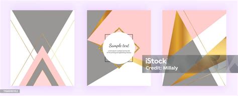 기하학적 커버 디자인 골드 핑크와 회색 색상 배경 삼각형 디자인 초대 카드 배너 결혼식 베이비 샤워 플래카드 파티 브로셔용 템플릿 0명에 대한 스톡 벡터 아트 및 기타