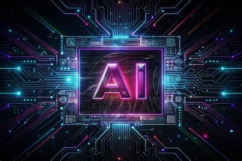 Futuristic Neon Ai Circuit Board With Glowing Holographic Tech Design Premium Ai Generated Image
