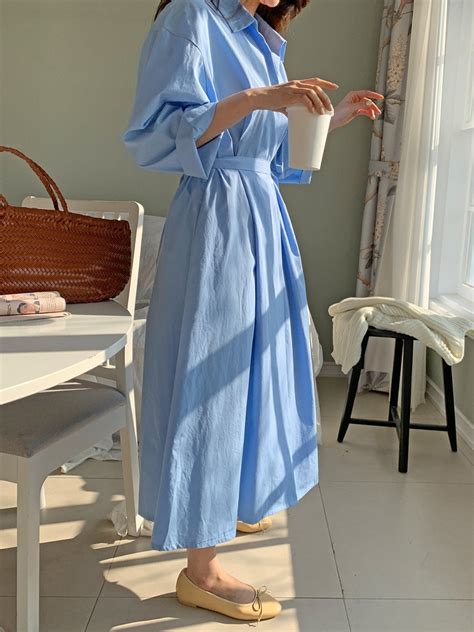 앤 셔츠 벨트 랩 롱 원피스