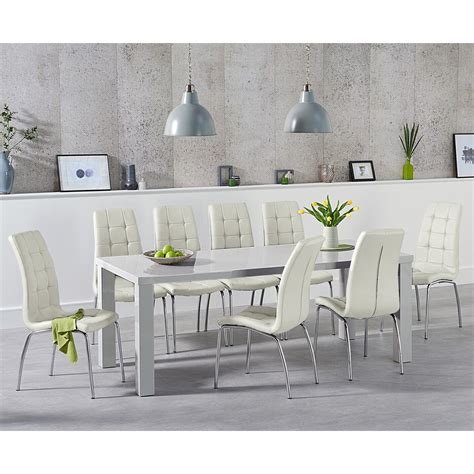 Atlanta 200cm Light Grey High Gloss Dining Table With 6 Black Enzo