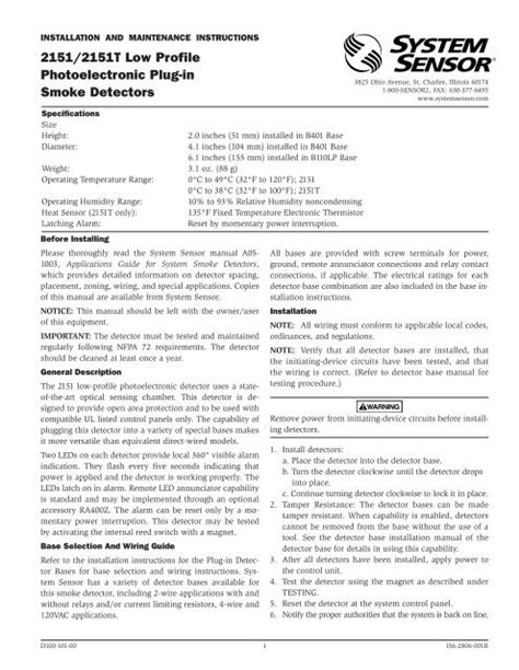 2151 2151t Low Profile Photoelectronic Plug In Smoke Detectors