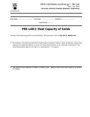 Molar Heat Capacities Solids Vs Water Pre Lab Analysis Course Hero