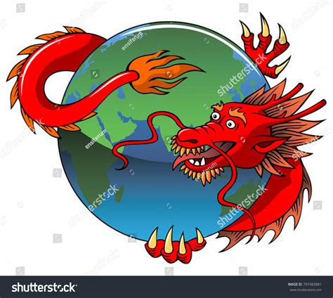 Chinese Dragon Entwining Earth Vector Illustration Stock Vector
