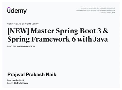 Prajwal Naik On Linkedin Springboot Springframework Certification Udemyjourney