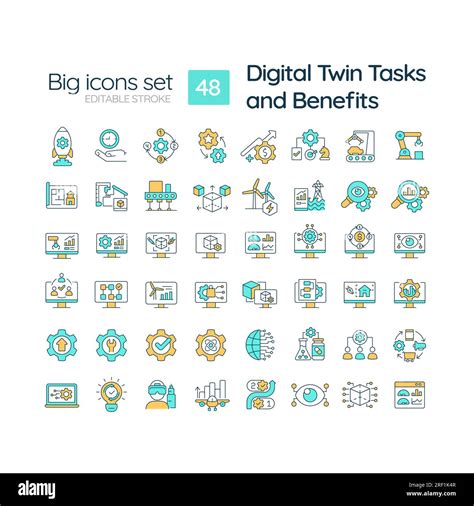 Digital Twin Tasks And Benefits Rgb Color Icons Set Stock Vector Image And Art Alamy