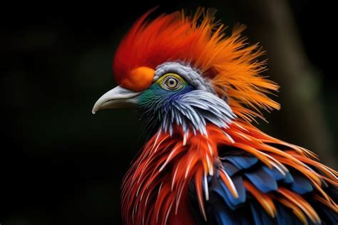 Premium Ai Image Closeup Of Exotic Bird With Its Colorful Feathers In Full Display Created