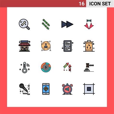 16 Thematic Vector Flat Color Filled Lines And Editable Symbols Of User Shop Heart Market Store