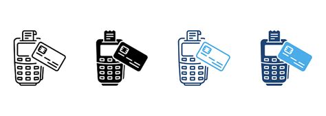 Payment Terminal And Credit Card Line And Silhouette Icon Set Pos