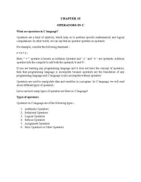 Chapter 15 Operators In C Chapter 15 Operators In C What Are Operators In C Language