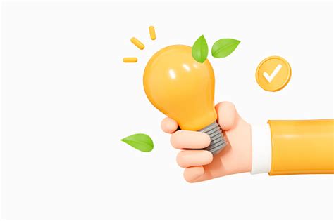 3d 저장 생태학 전구를 들고 있는 손 환경 보호 그린 에너지 전구와 떠 다니는 잎 만화 크리 에이 티브 디자인 일러스트 레이 션은 흰색 배경에 고립되어 있습니다 3d