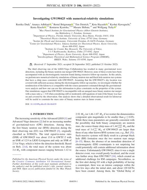 Pdf Investigating Gw190425 With Numerical Relativity Simulations