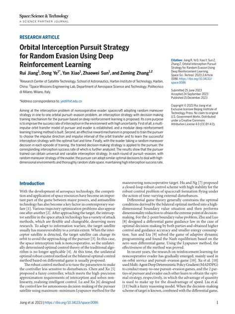 Pdf Orbital Interception Pursuit Strategy For Random Evasion Using Deep Reinforcement Learning