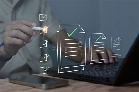 Document Management And Digital Checklist Concepts Businessman Marking Digital Checklist On