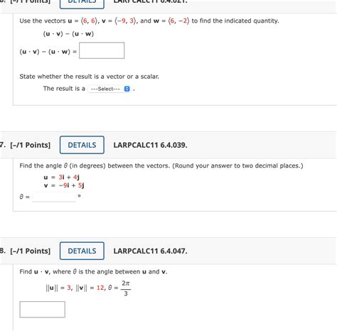 Solved Find U V Where Is The Angle Between U And V U
