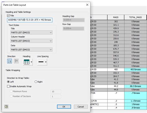 ilogic rule to populate part and weight of assembly in parts list autodesk community