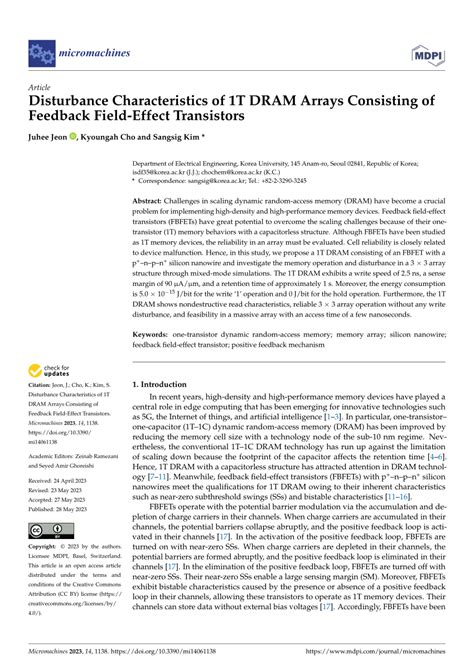 Pdf Disturbance Characteristics Of 1t Dram Arrays Consisting Of Feedback Field Effect Transistors